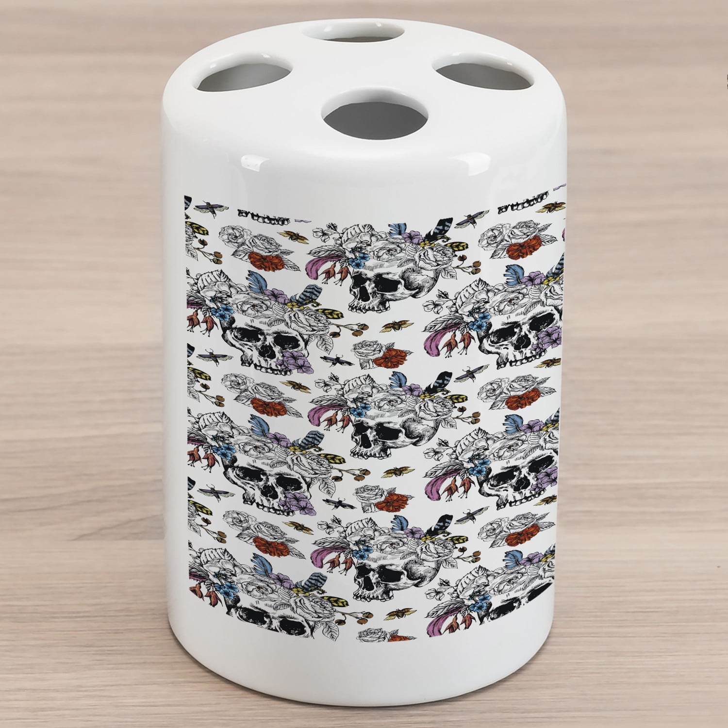 Gothic Ceramic Toothbrush Holder, Day of the Dead Inspired Human Skulls ...