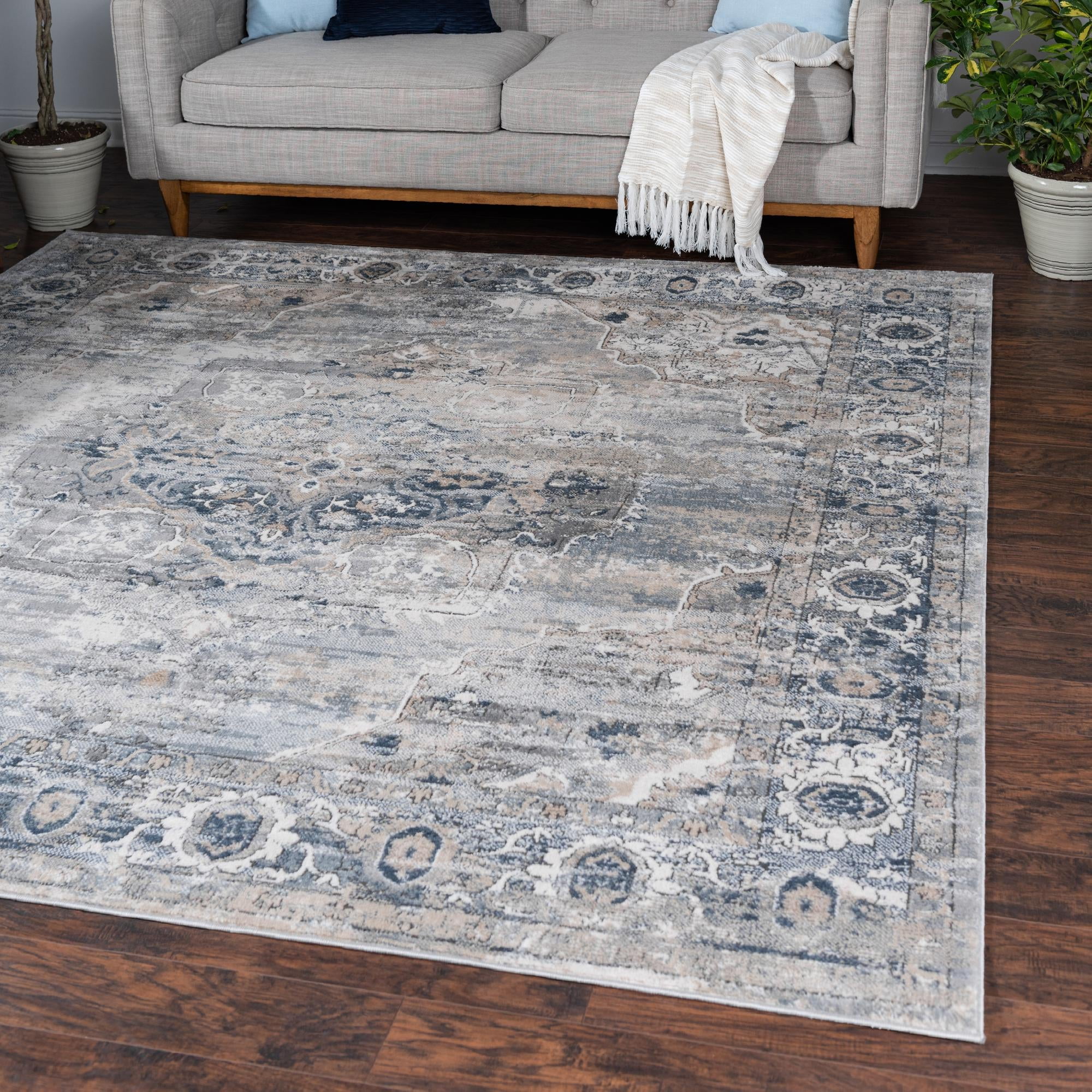 Rugs.com Oregon Collection Rug – 4 Ft Square Gray Low-Pile Rug Perfect ...