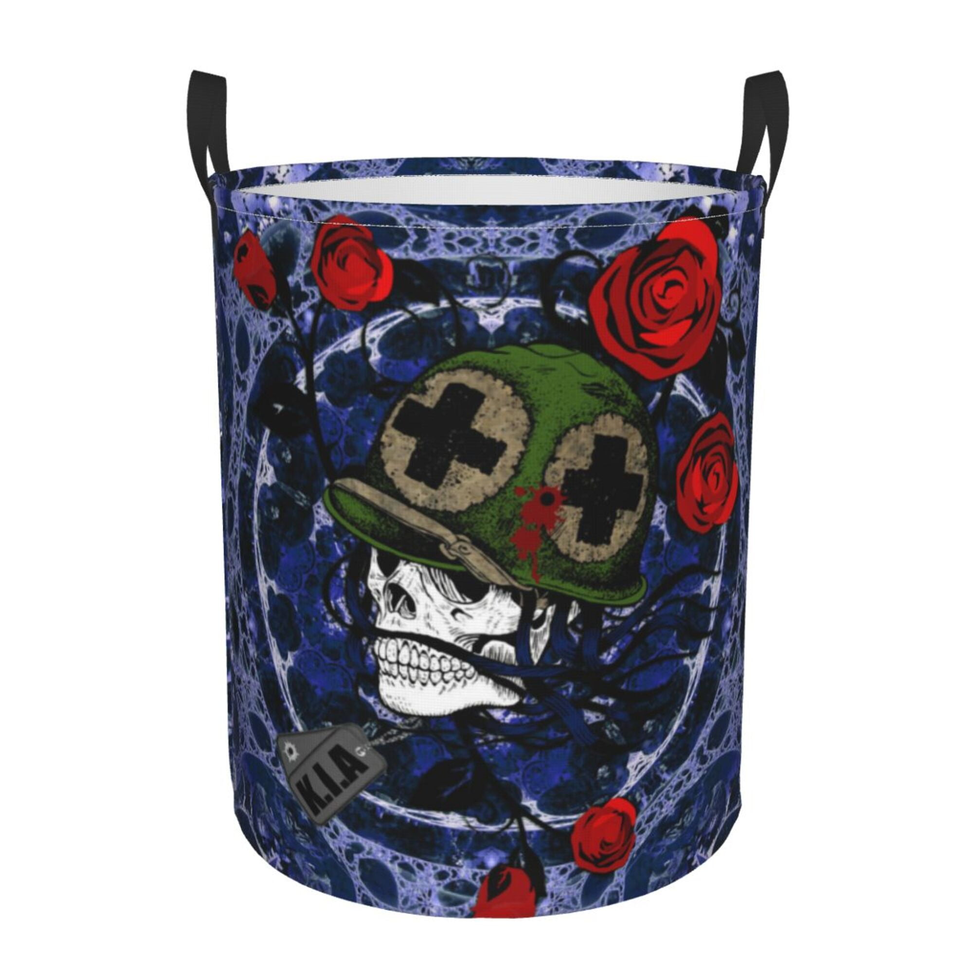 XMXY Round Laundry Basket Organizer, Dead Skull and Roses Waterproof ...