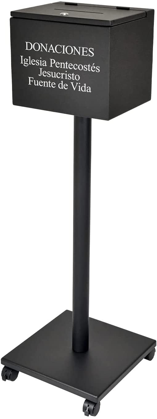 Kingdom Personalized Touch Free Metal Donation Box on Wheels - Black ...