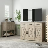 Homfa 42.5'' Kitchen Buffet Sideboard Cabinet with 3 Drawers Farmhouse Barn Doors Wood Coffee ...