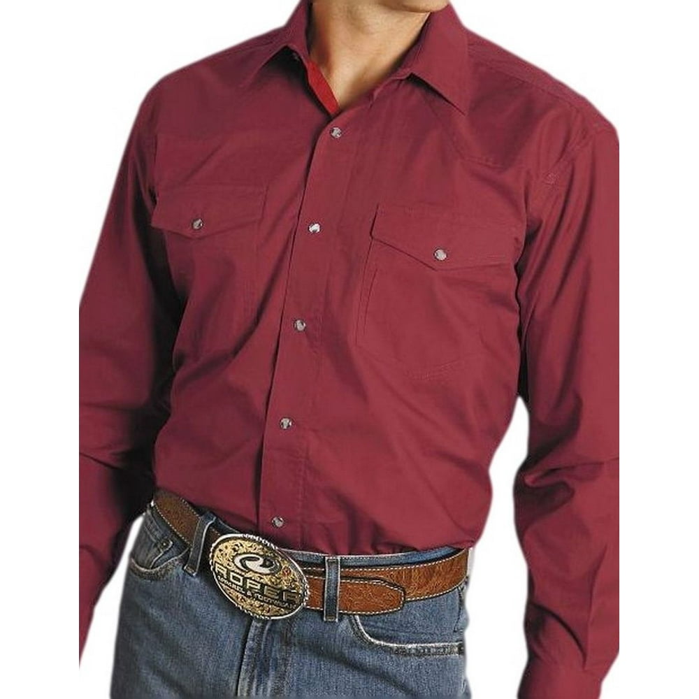 Roper - Roper Western Shirt Mens L/S Snap Solid Poplin Red 03-001-0265 ...