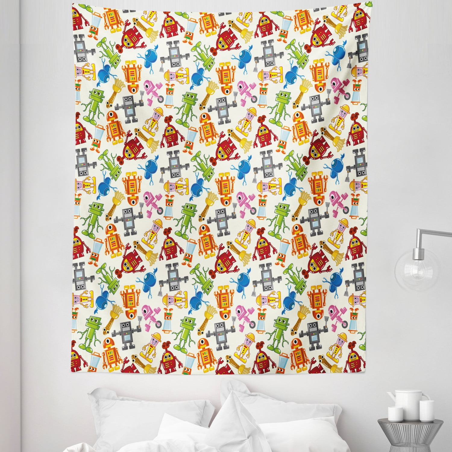 Robot Tapestry, Colorful Cartoon Robots Style Theme Futuristic Science ...