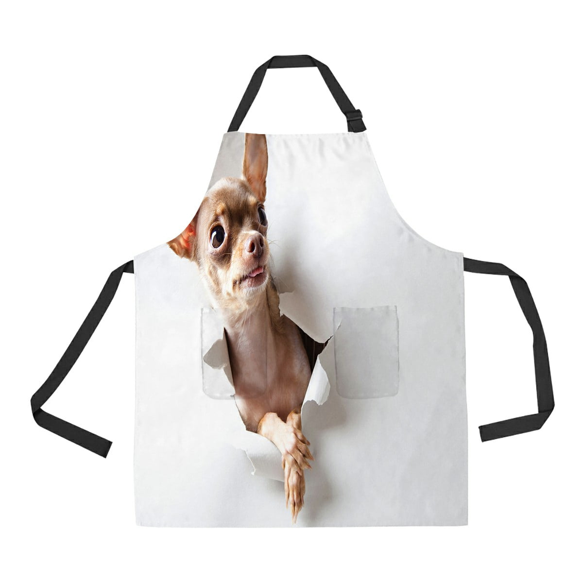 ABPHQTO Funny Little Dog On White Apron Home Kitchen Apron with Pockets ...