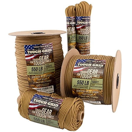 TOUGH-GRID 550lb Grizzly (Coyote) Brown Paracord/Parachute Cord - 100% ...