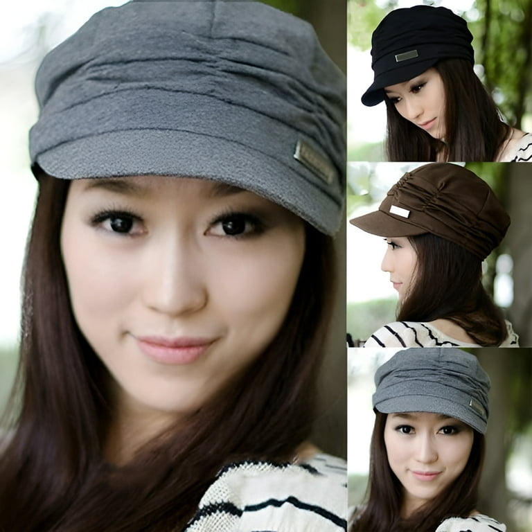 Cheers.US Womens Peaked Newsboy Cap for Women Soft Cotton Women Hats with Visor Rib Baker Boy Turban Chemo Baggy Beanie
