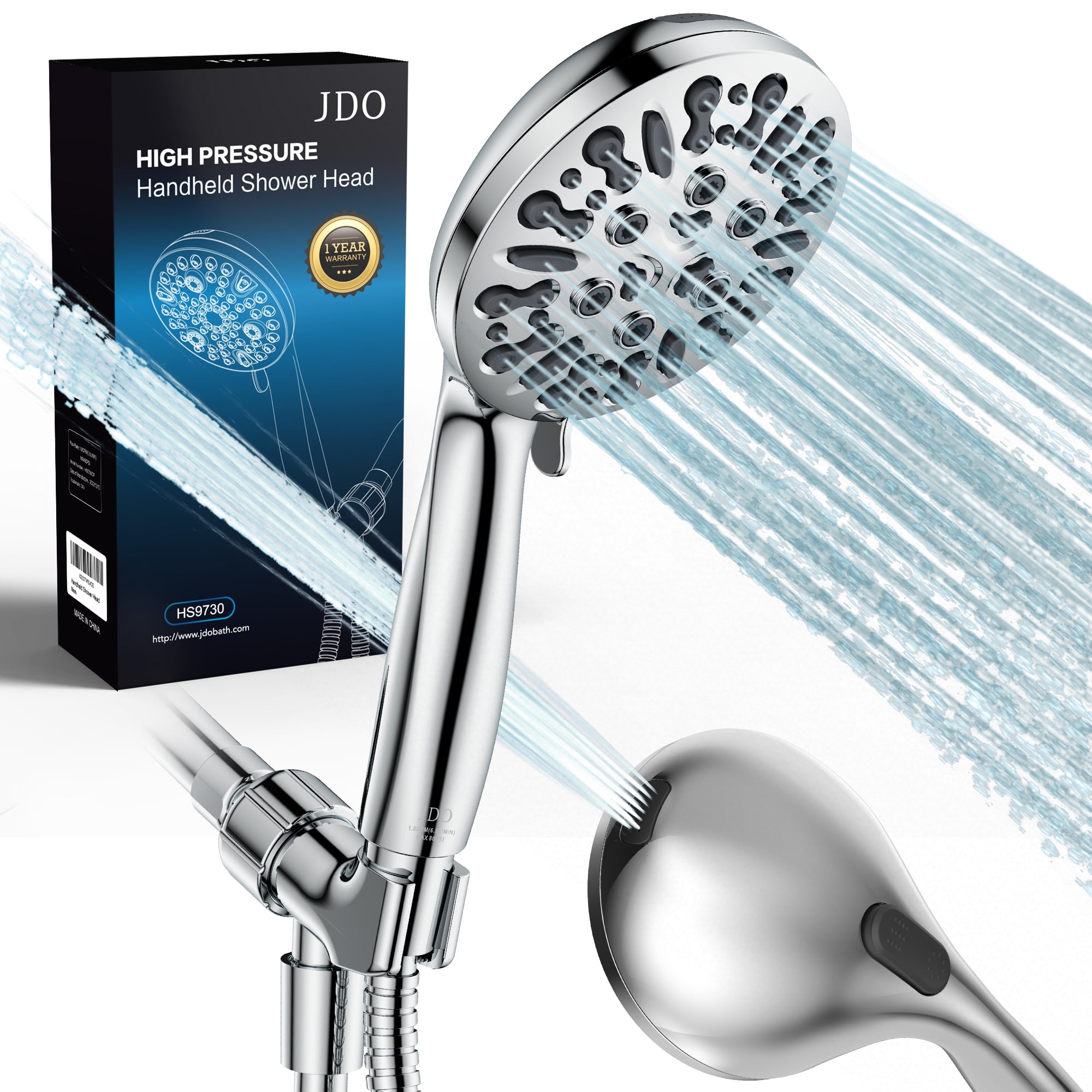 JDO High Pressure Shower Head, 9 Modes Handheld Shower Head with Built ...
