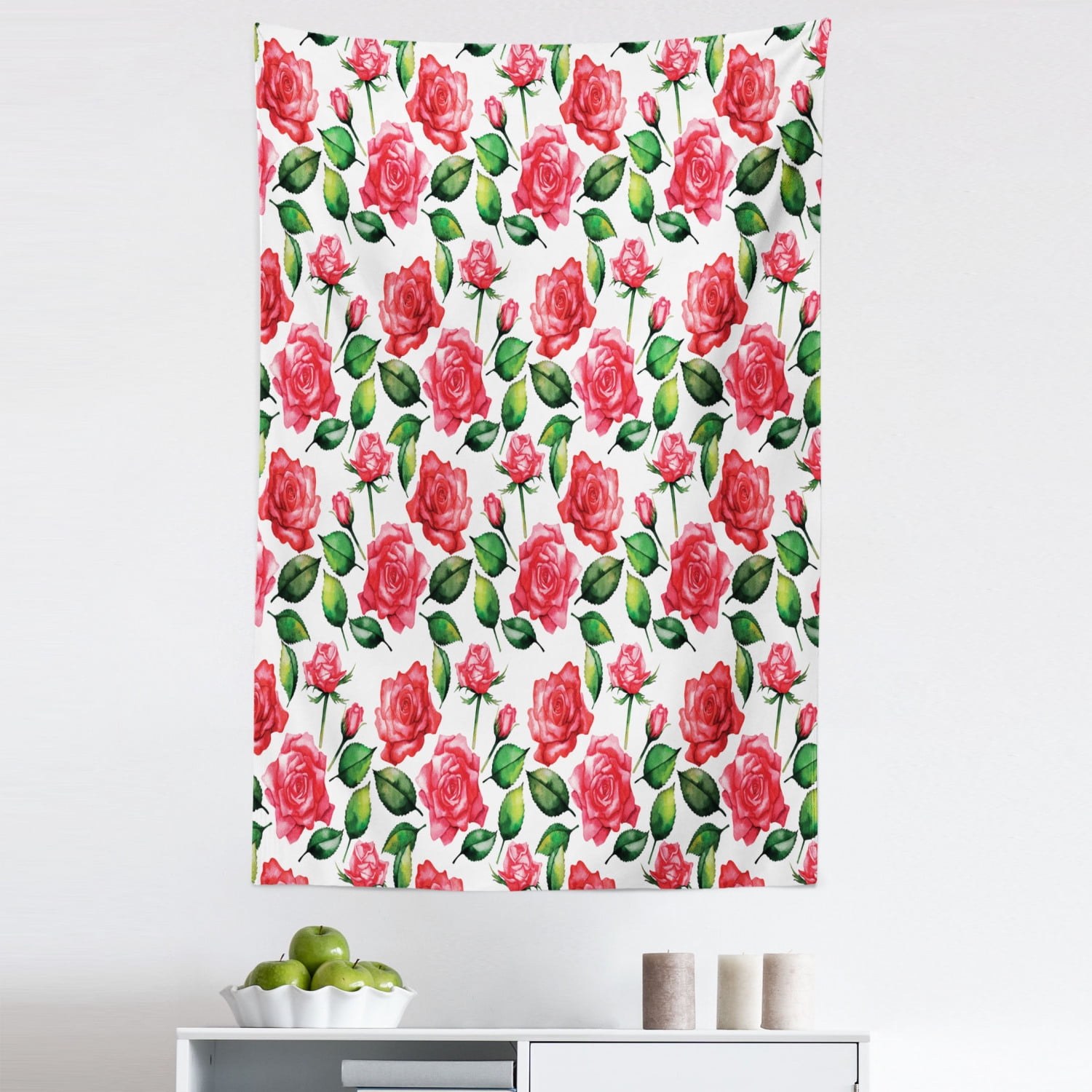 Rose Tapestry, Fresh Seasonal Watercolor Endless Roses and Leafs Buds ...