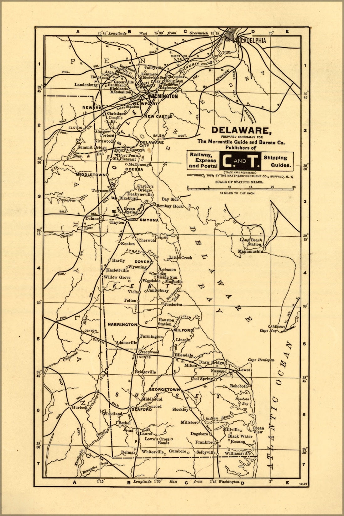 24"x36" Gallery Poster, map of Delaware, 1899 - Walmart.com