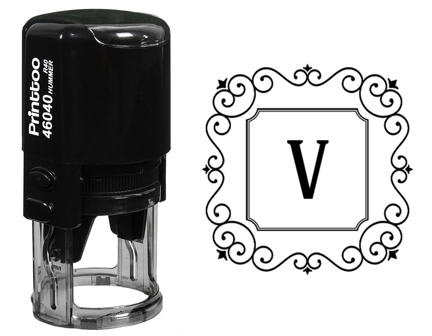Printtoo V Alphabet Monogram Initial Square Swirl Border R-40 Office ...