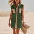 Casual Shirt Dress for Women Color Block Cap Sleeve Button Down Band ...