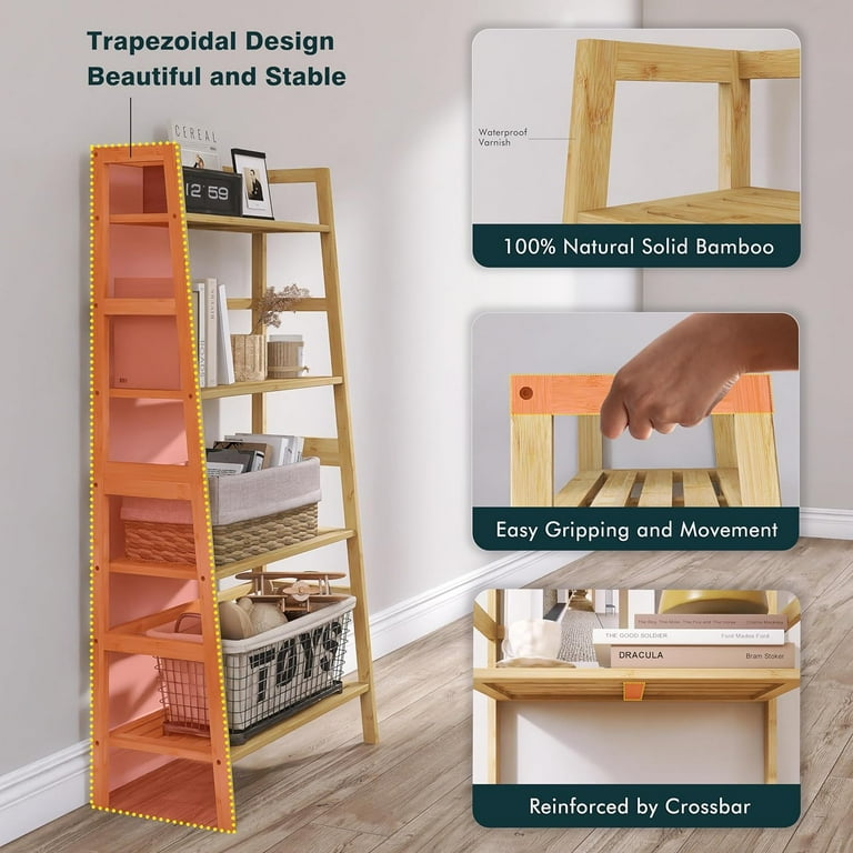 Rattan Bookshelf Small Ladder Shelf Vasagle Bookcase, Bookshelf, Ladder ...