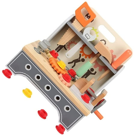 HTCM Wooden Workbench Set Mini Tool Bench Toy Set for Kids Pretend Play ...