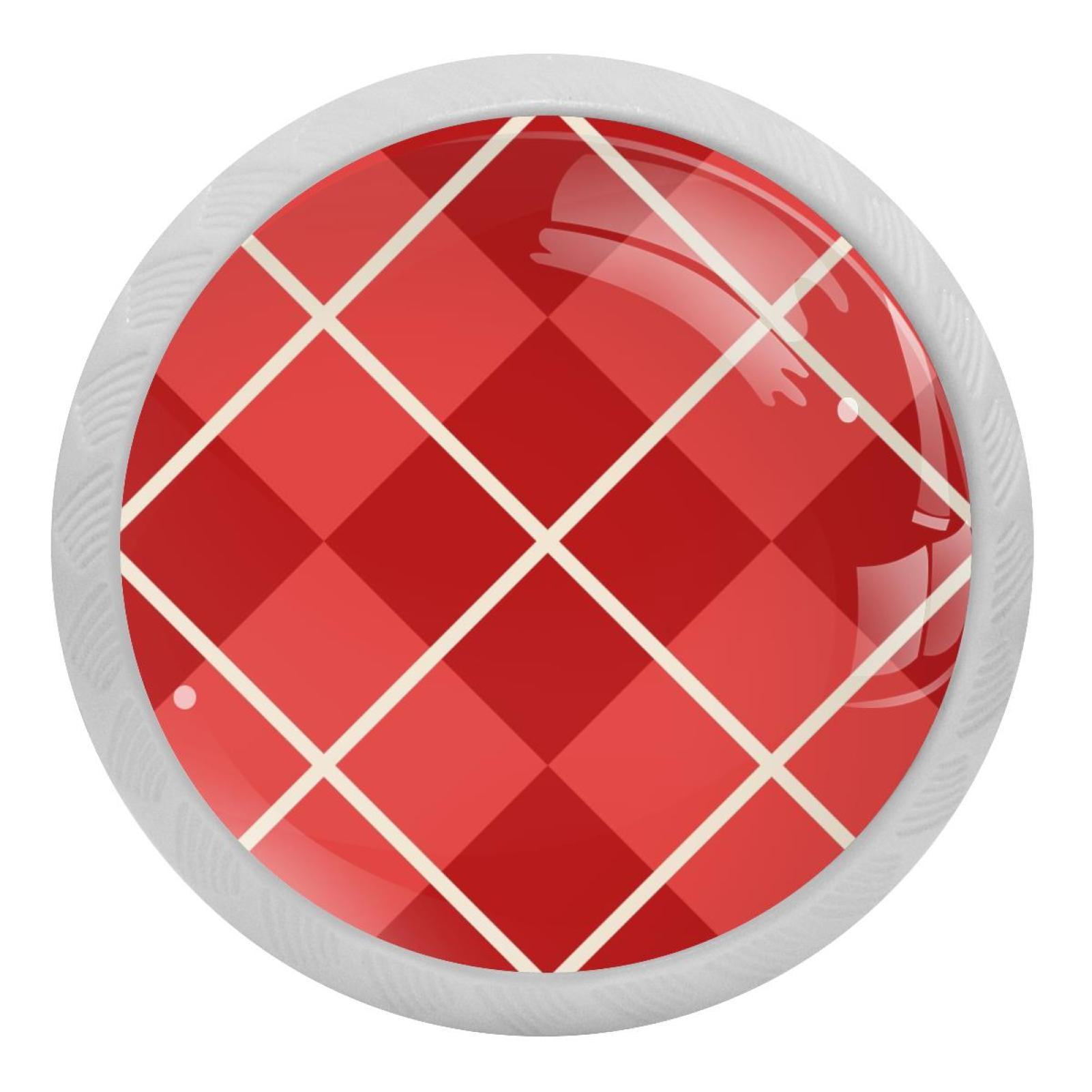 4PCS Round Red Plaid Cabinet Fluorescence Knob Glowing in the Dark ...