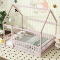 LHYY Full Size House Floor Wooden Bed with Roof Frame,Safety Guardrails ...