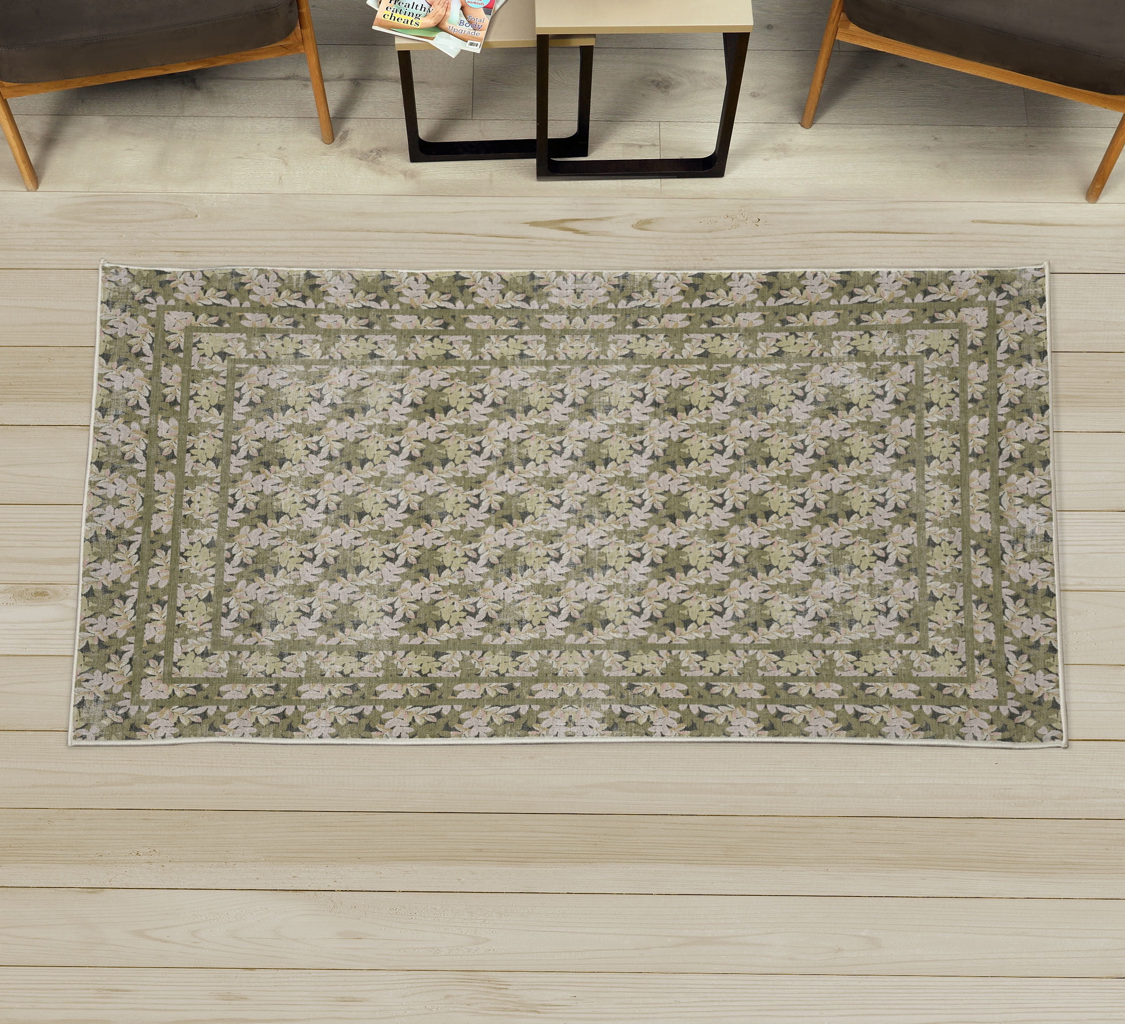 Leaves Decorative Rug, Abstract Modern Nature Themed Pattern of ...