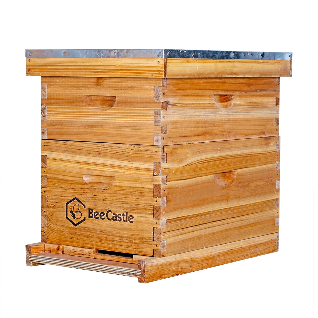 Bee Castle 8-Frame Complete Beeswaxed Beehive Kit with 1 Deep Box and 1 ...