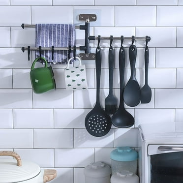 Utensil Rack Wall Mount, Kitchen Rail with 6/8 Kitchen Sliding Hooks ...
