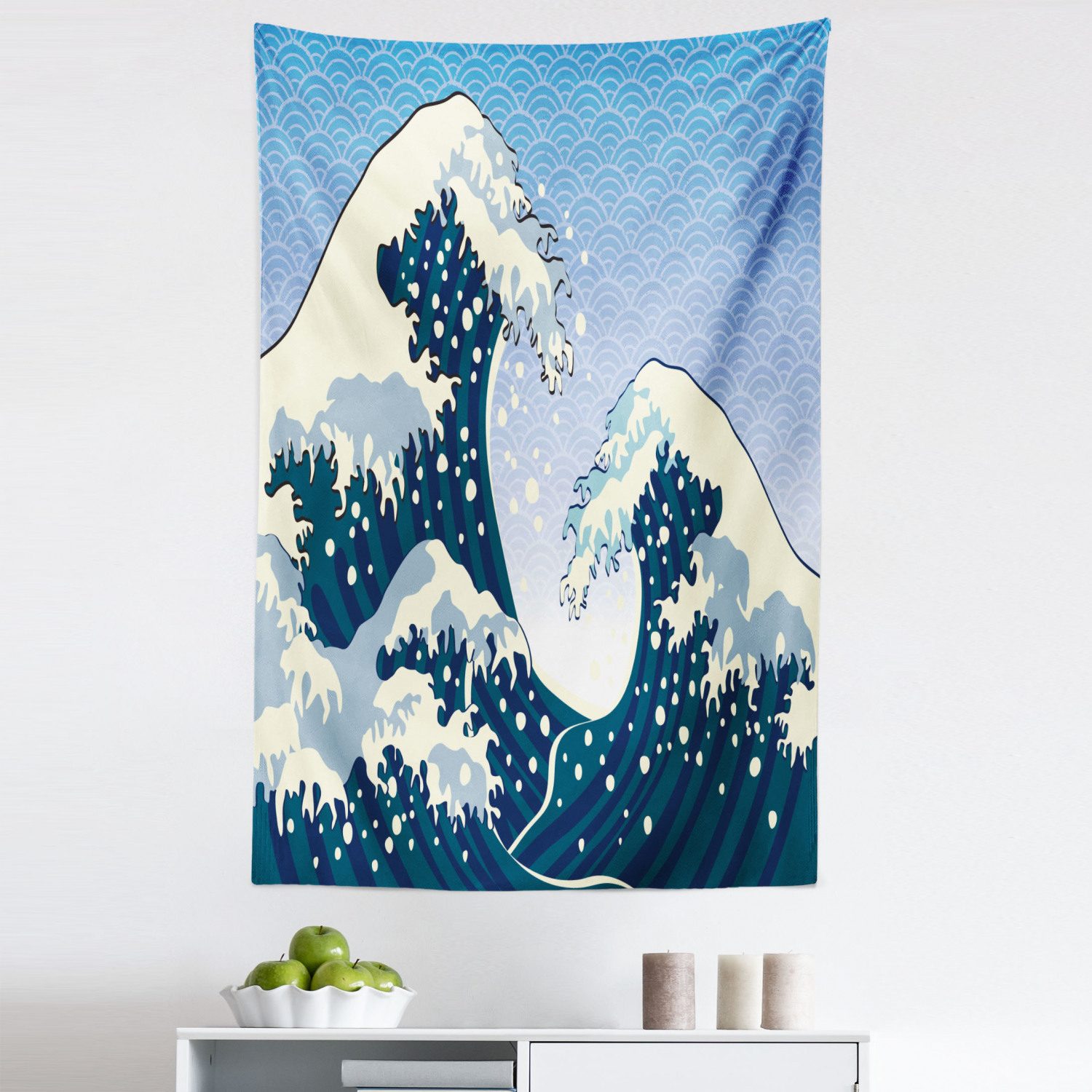 Japanese Wave Tapestry, Far Eastern Painting Oceanic Storm Theme ...