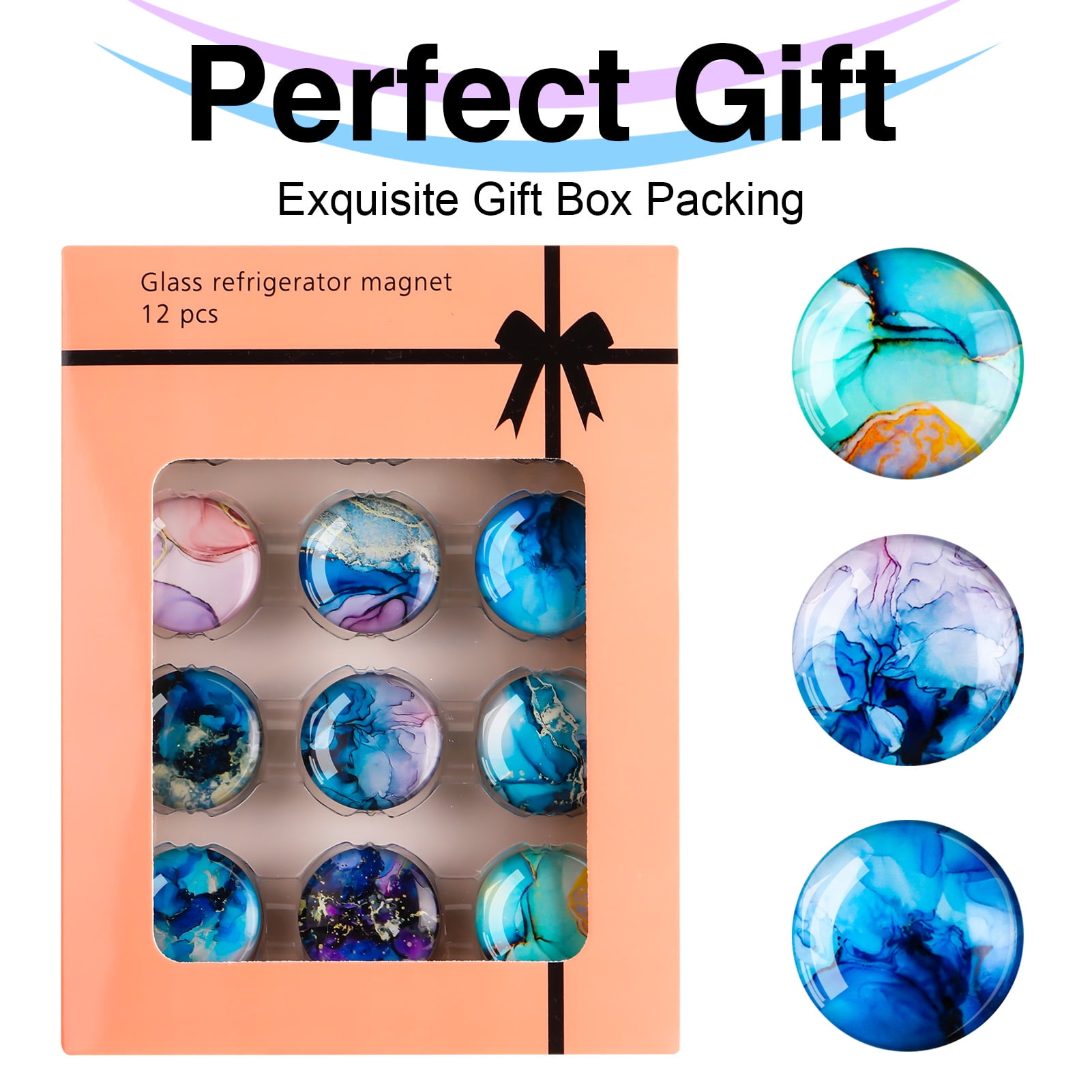 Taihexin 12 Pcs Glass Refrigerator Magnets, Cabochons with Water Ripple ...