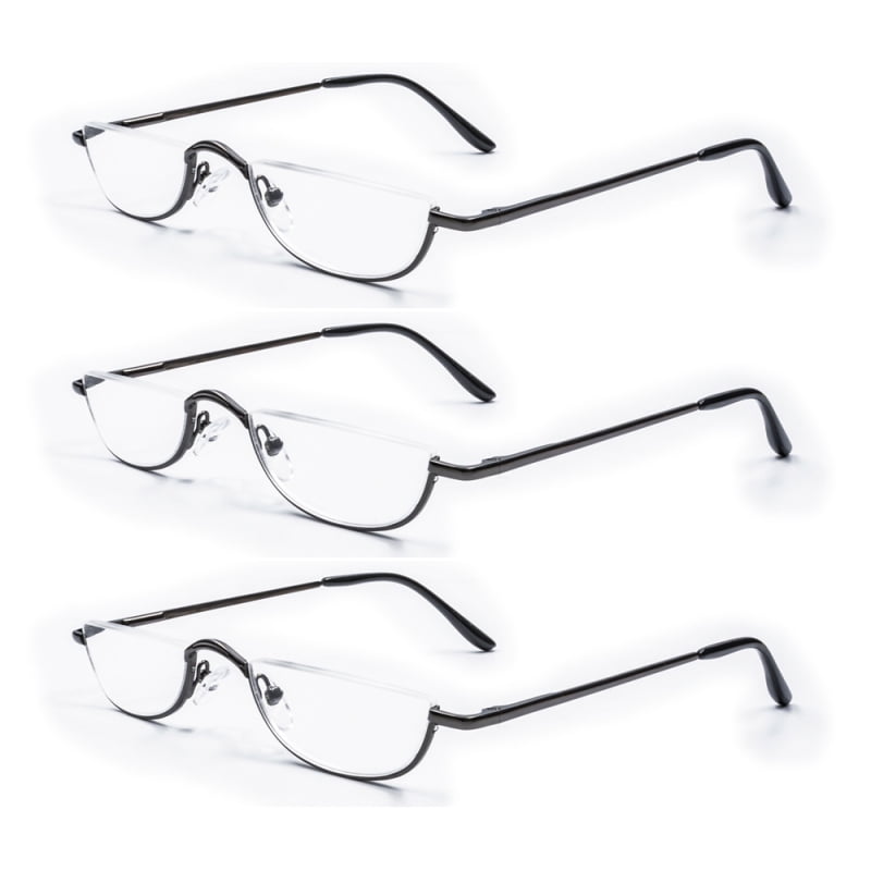 RESVIO 3 Pairs Semi Rimless Reading Glasses, Half Moon Frame, Plastic ...