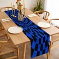 Blue Checker Cotton Linen Table Runner Modern Abstract Dark Blue Tunnel ...