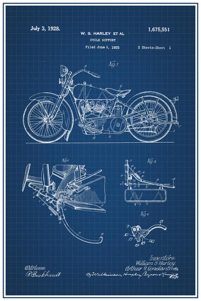 Laminated 1928 Motorcycle Official Patent Blueprint Poster Dry Erase ...