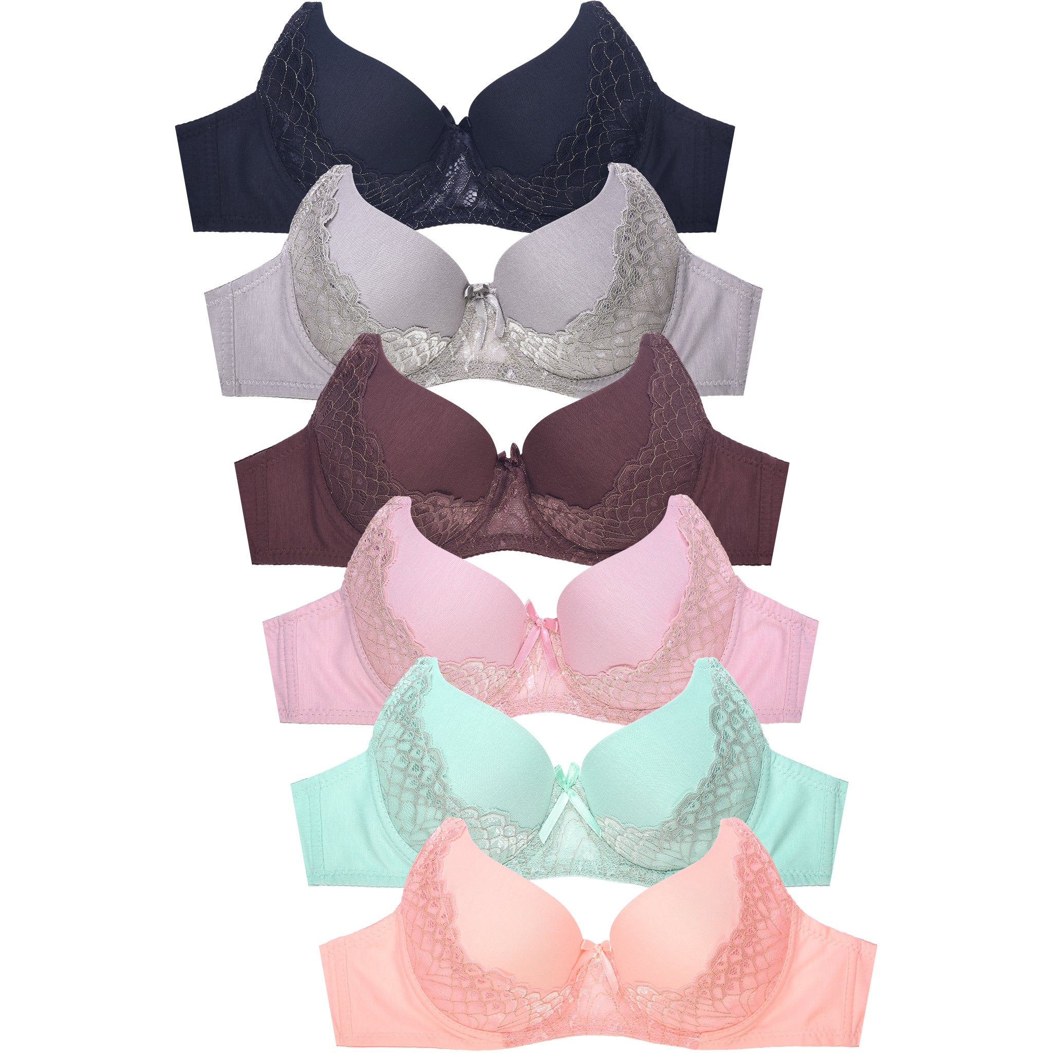 247 Frenzy Women's Essentials Sofra PACK OF 6 Full Coverage Lace Accent Bras - Walmart.com