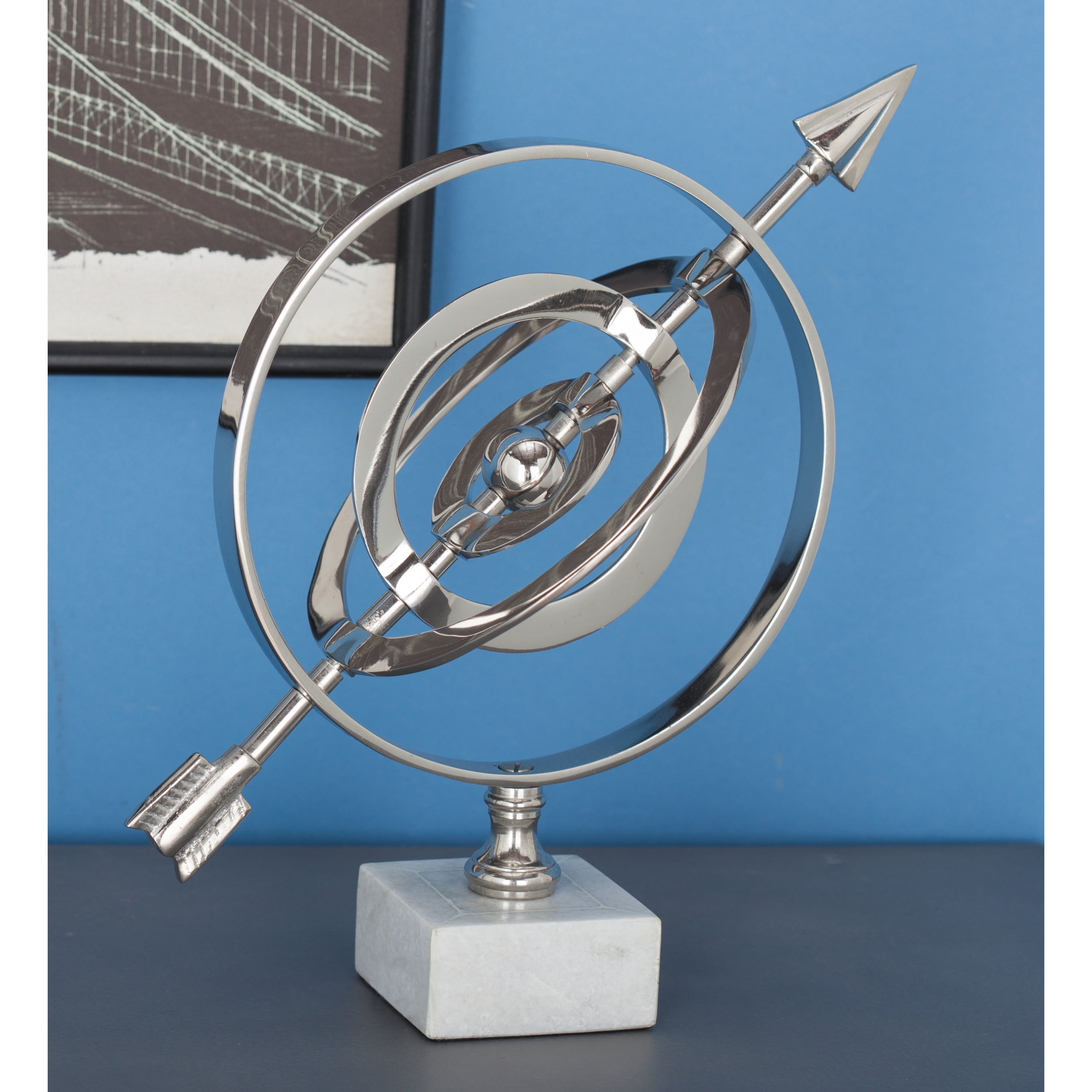 DecMode 10" Silver Armillary Globe with Marble Base - Walmart.com