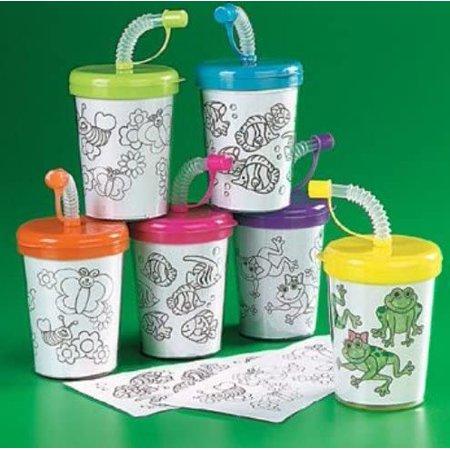 DIY Party Cups for Kids - 12 Color Cups witIUIT Lids and Straws (Straw ...