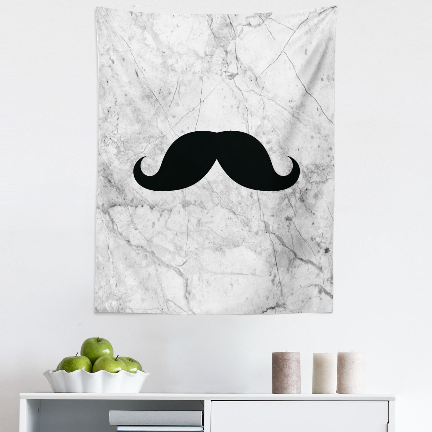 Manly Tapestry, Simplistic Retro Mustache on Realistic Grunge Marble ...