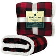 PAVILIA Premium Sherpa Fleece Throw Blanket | Red Black Buffalo Check ...