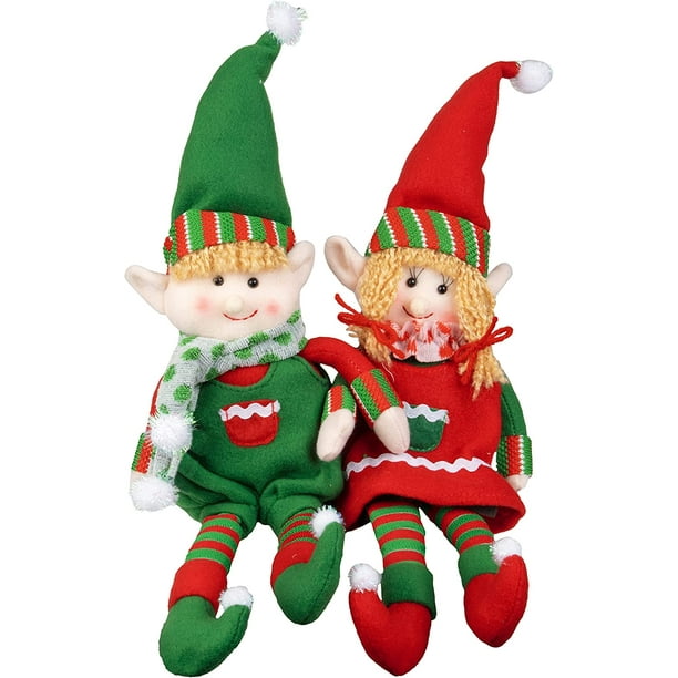 SCS Direct Elf Plush Christmas Stuffed Toys- 12" Boy and Girl Elves ...
