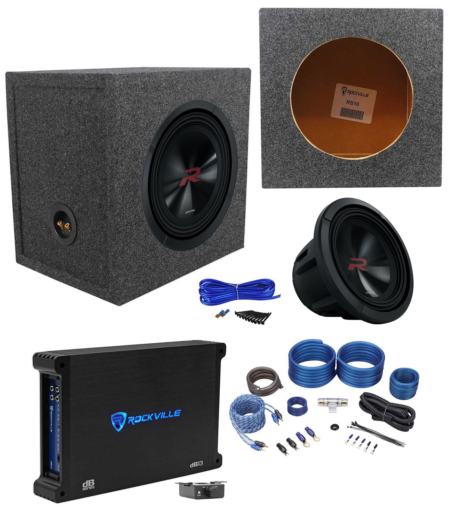 Alpine R2-W10D4 10" 750w Car Subwoofer+Sealed Sub Box+Mono Amplifier ...