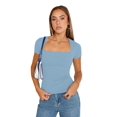 Blue Square Neck Short Sleeve Slim Fit T-Shirt For Women - Walmart.com
