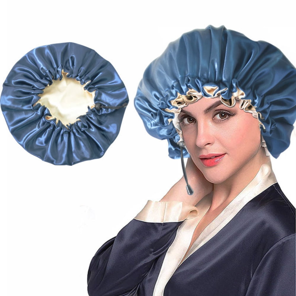 Satin Sleep Cap,Double-Sided Adjustable Sleep Bonnet,Bonnet Cap for ...