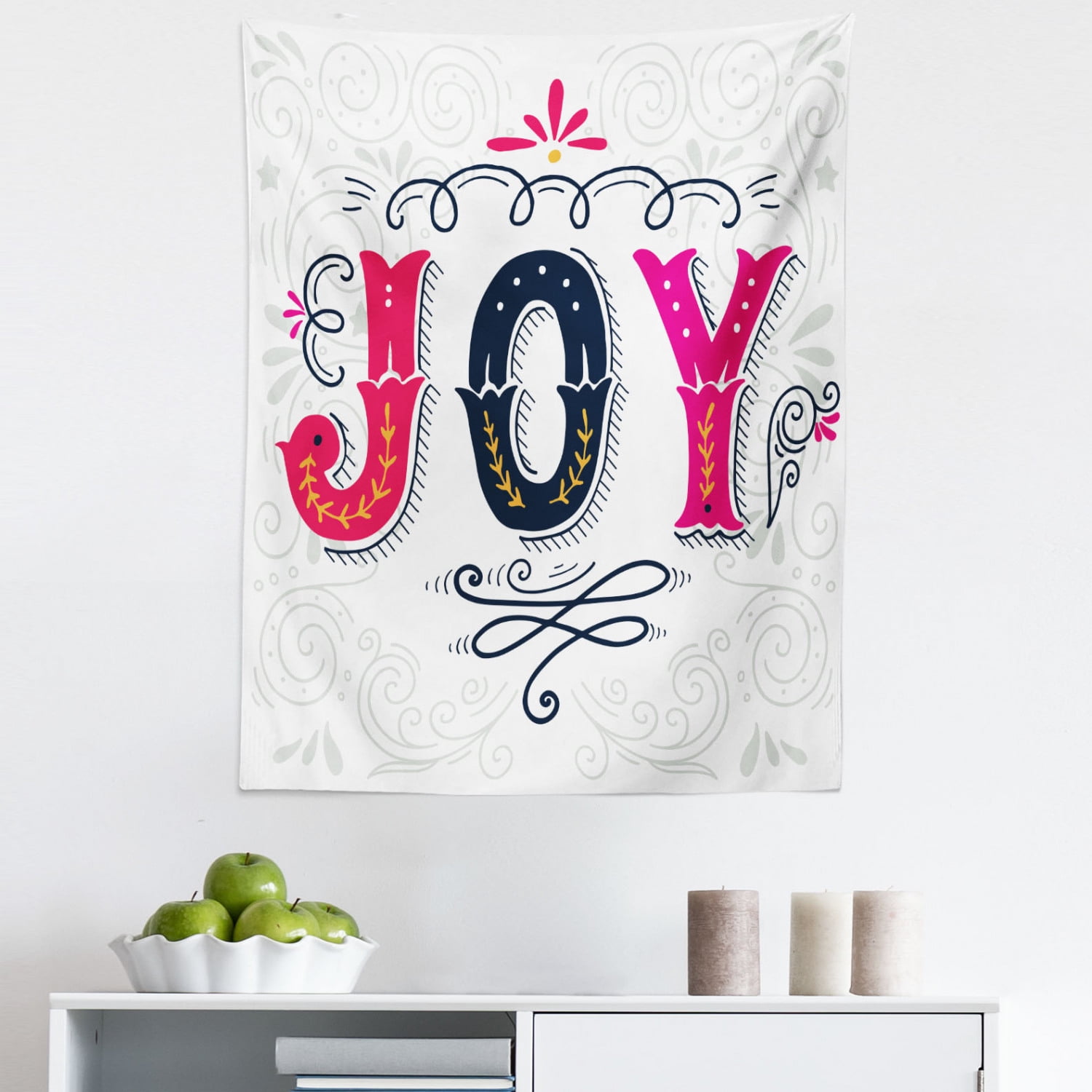 Joy Tapestry, Retro Vibrant Joy Calligraphy on Victorian Baroque Ornate ...