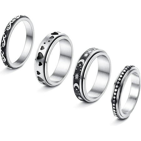 Thunaraz 4 Pcs Anxiety Spinner Rings for Women Men Stainless Steel ...