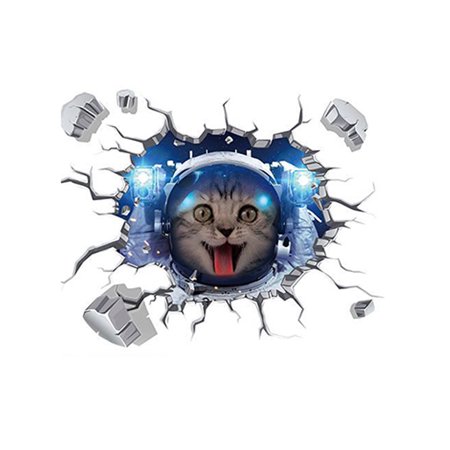 Astronaut Cat 3D Wall Stickers Wallpaper Removable Cracked Wall Effect ...