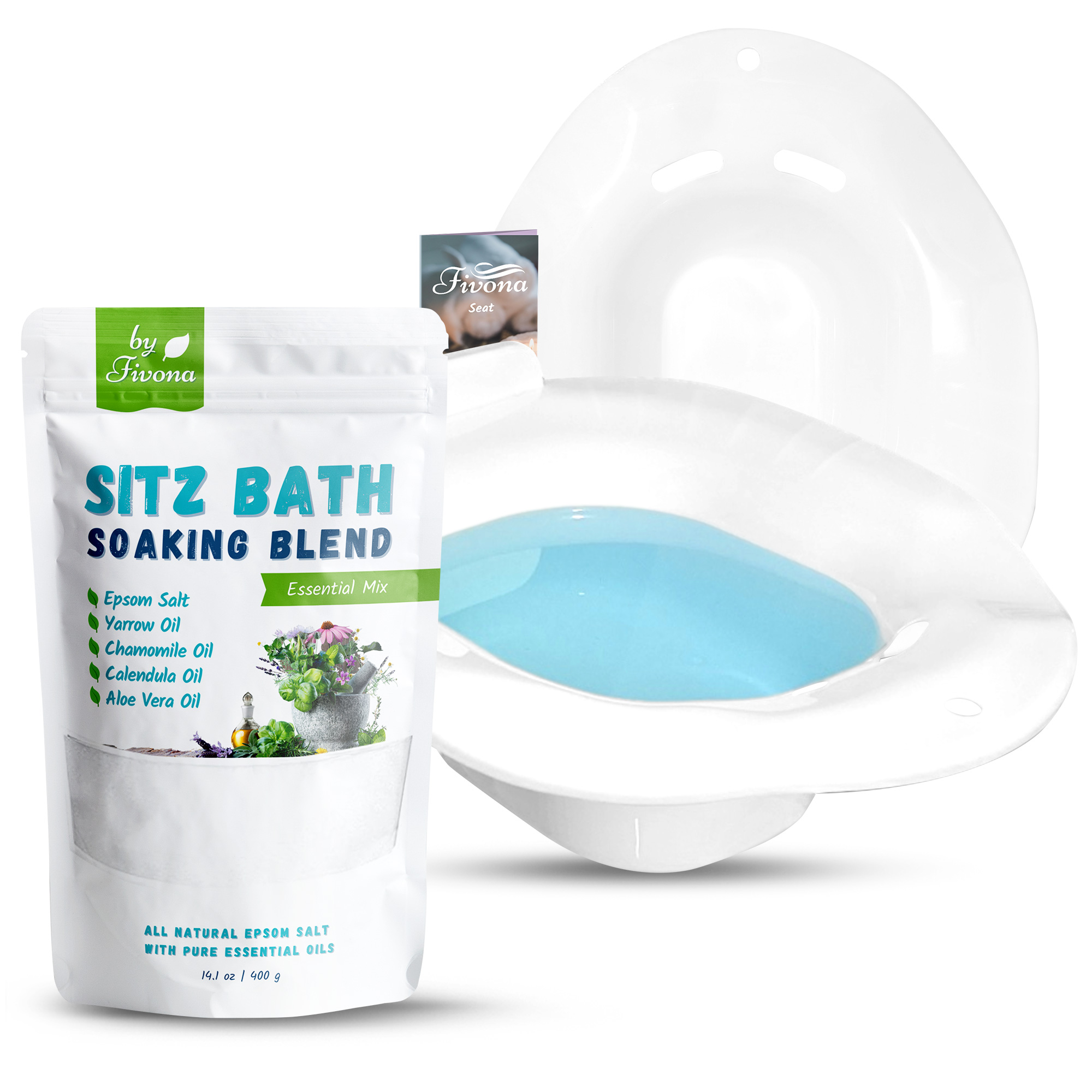 Sitz Bath Soak Kit 2-in-1 Seat with Epsom Salt Blend by Fivona ...