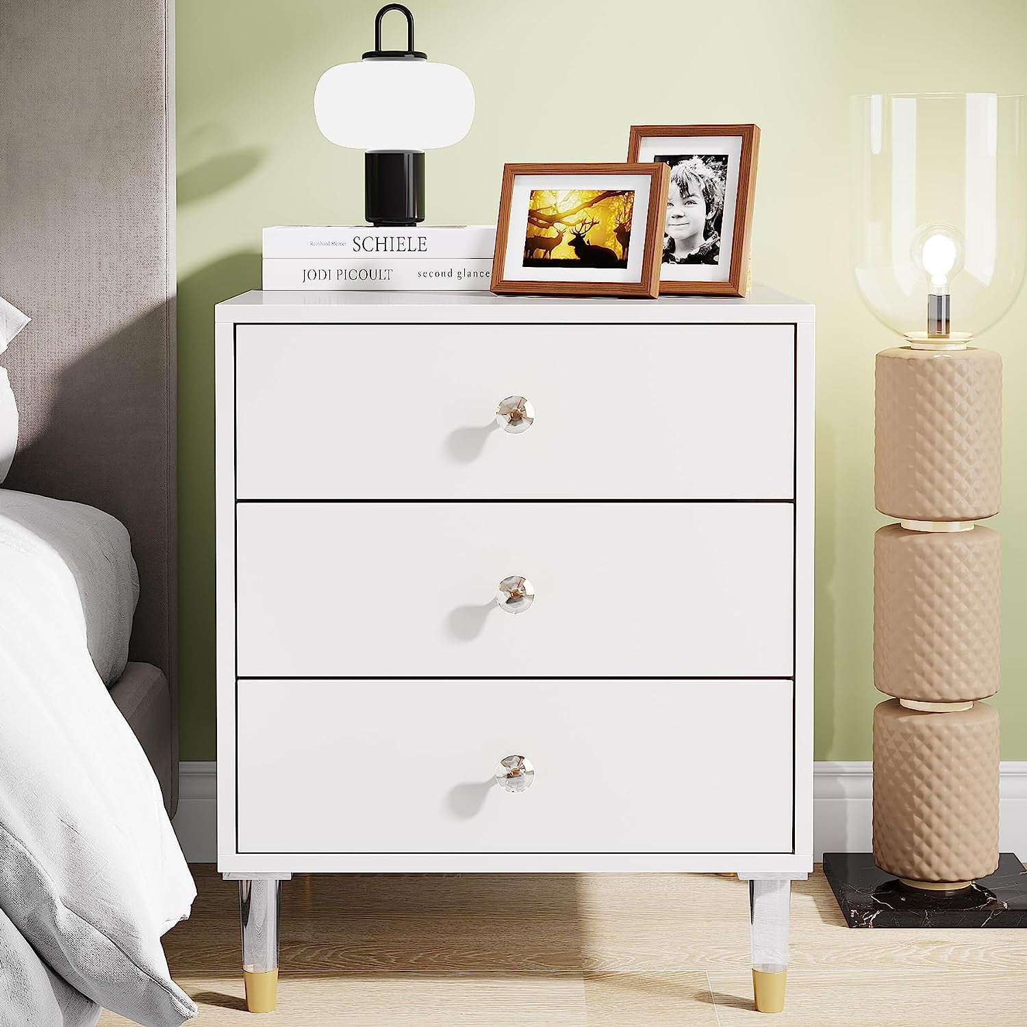 Tribesigns 3-Drawer Nightstand,Modern White Bedside Table - Walmart.com