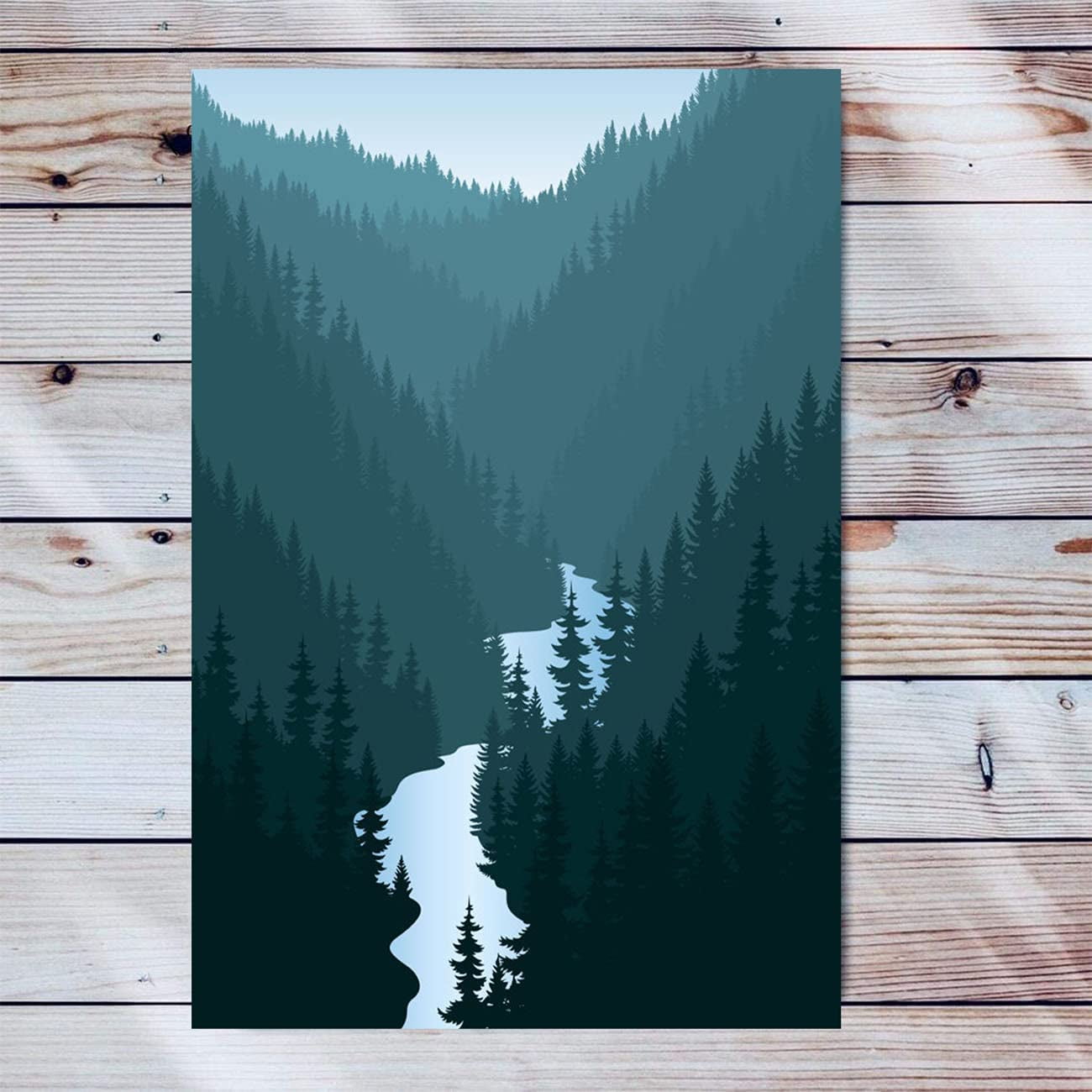 Forest Canvas Wall Art Artwork Wooden Frame Painting Vector Evening In ...