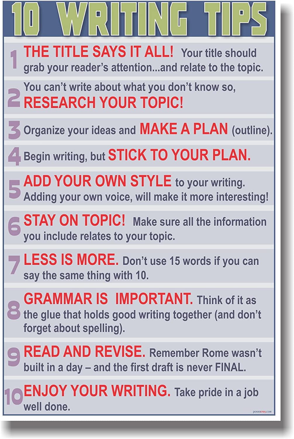 Language Arts Classroom Poster - 10 Writing Tips - Walmart.com
