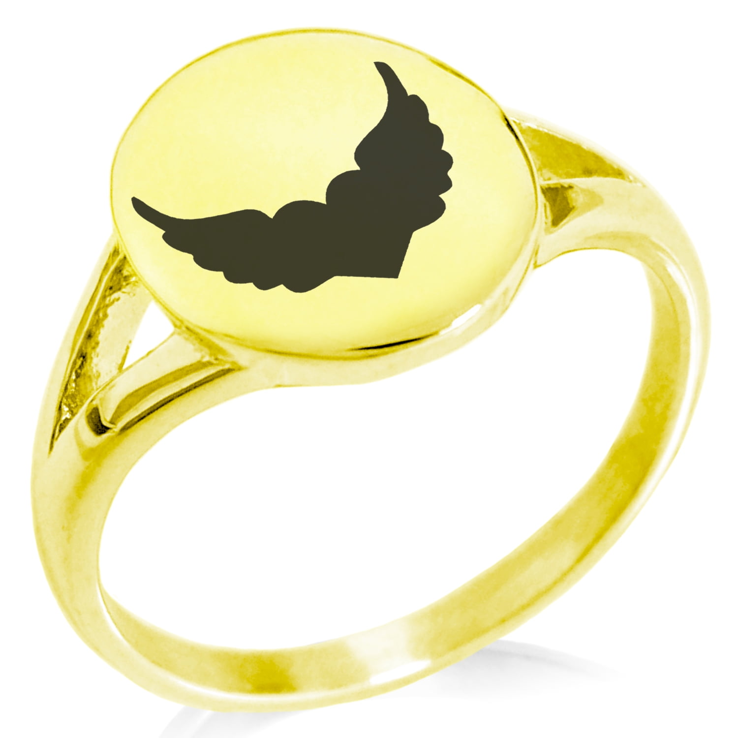 Stainless Steel Angel Wings Heart Minimalist Oval Top Polished ...