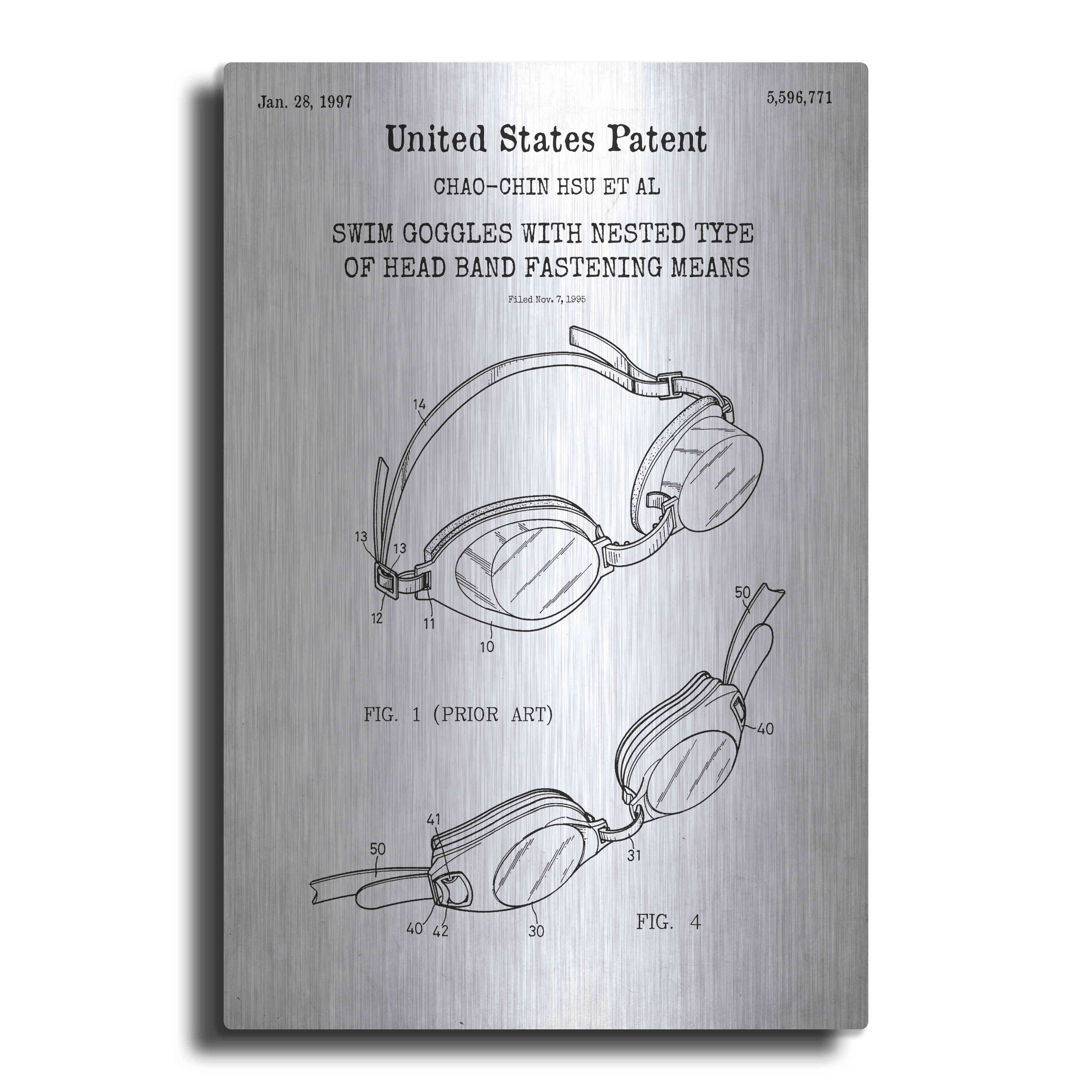 Luxe Metal Art 'Swim Goggles Blueprint Patent White' Acrylic Glass Wall ...