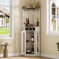 Corner Bar Cabinet with LED Lights and Mirrored Backing, Modern Rustic ...
