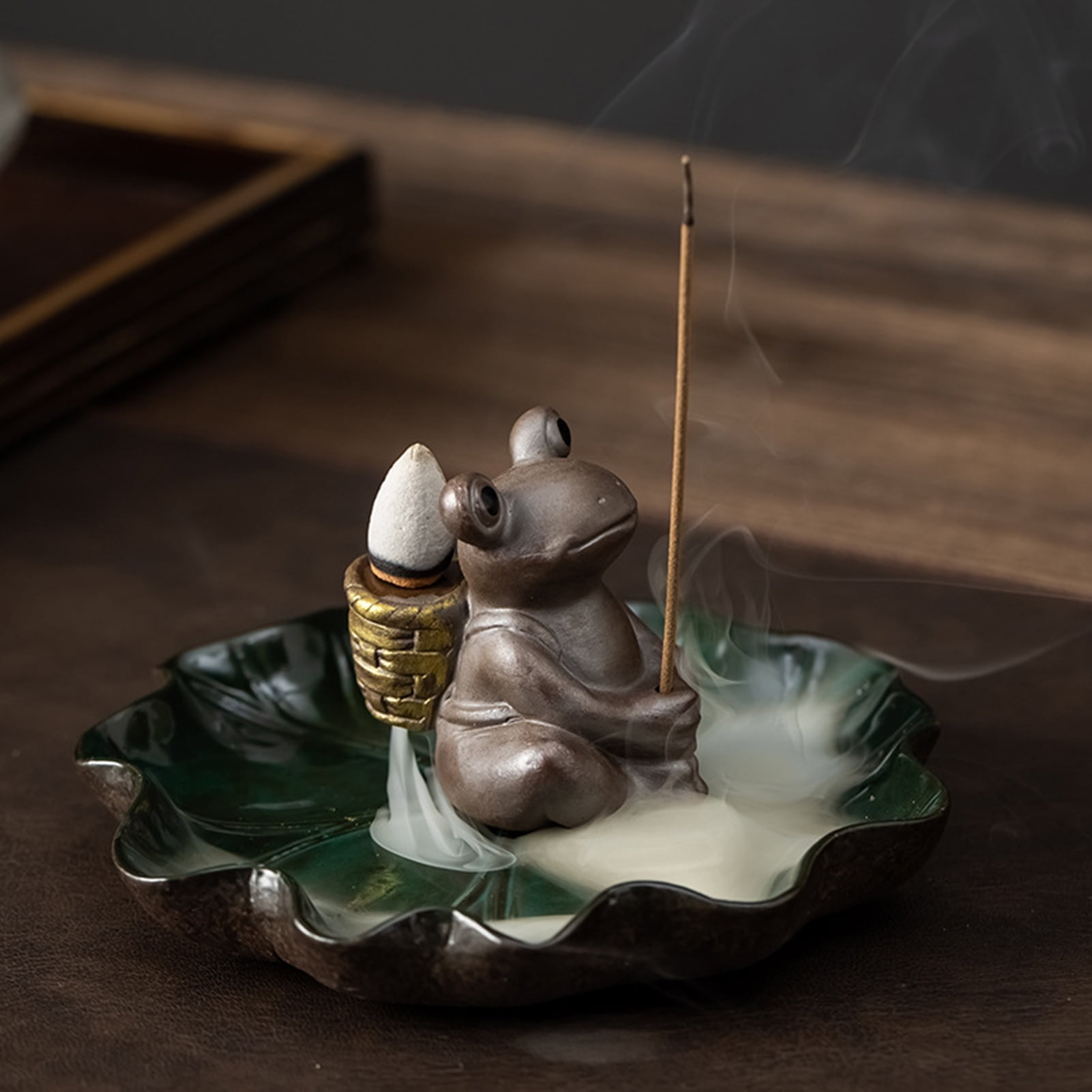 Animal Shape Ceramic Incense Holder - Lotus Leaf Frog Shape Backflow ...