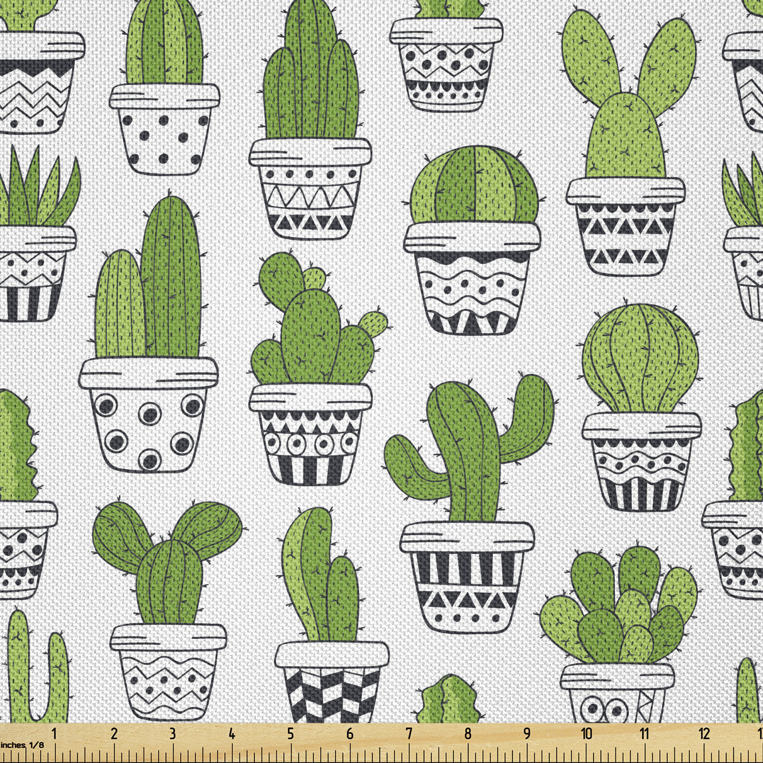 Cactus Fabric by The Yard, Succulent Spiky Cacti Doodle Patterned Pots ...