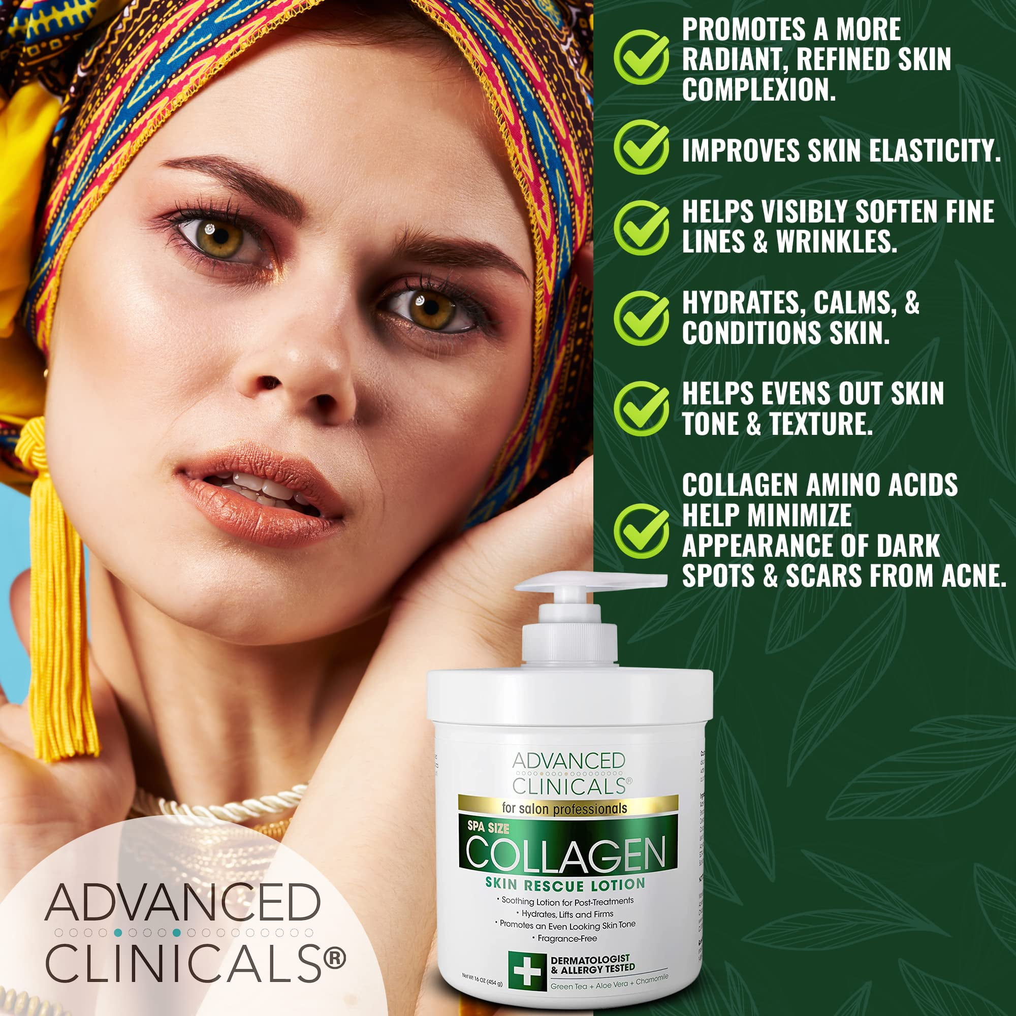 Advanced Clinicals Collagen Skin Rescue Lotion. Hydrating Body Cream for Hands Face. Dry Skin Treatment. 16 fl oz
