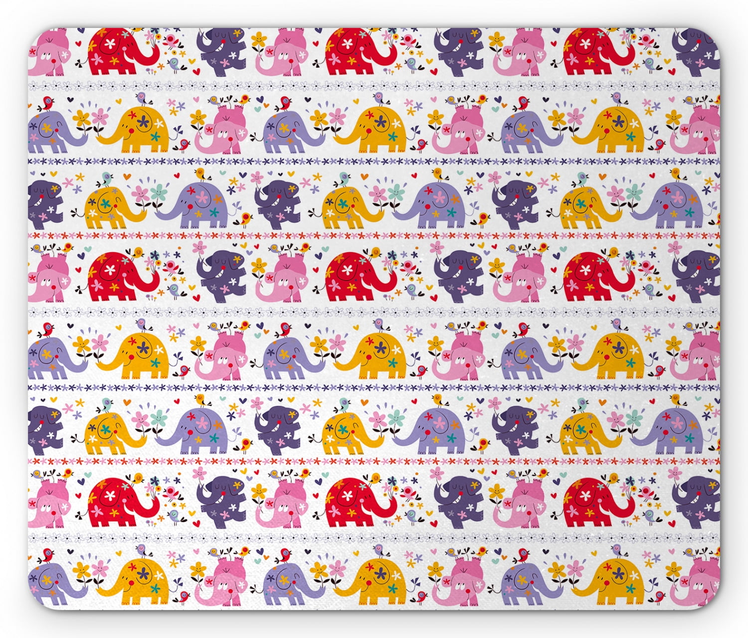Elephant Mouse Pad, Dancing Floral Elephant Characters Smiling Faces ...